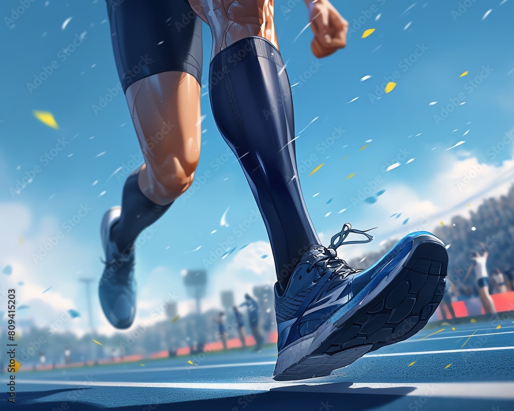 Hyperrealistic digital artwork focusing on a runners legs, showing ...