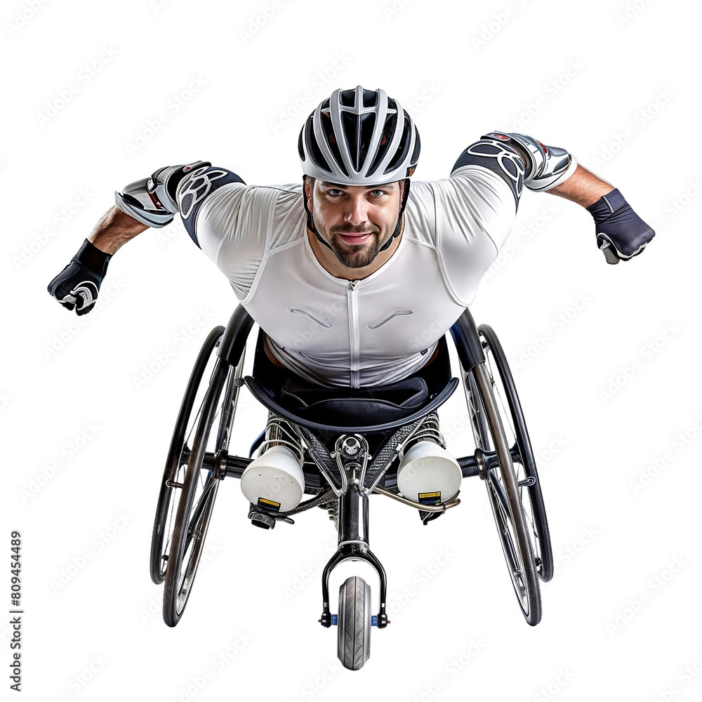 A disabled athlete in a wheelchair on transparent background ...