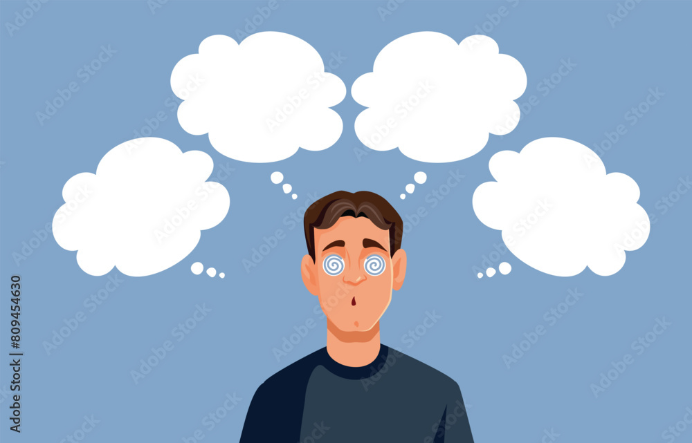 Puzzled Man Overthinking his Problems Vector Cartoon Character ...