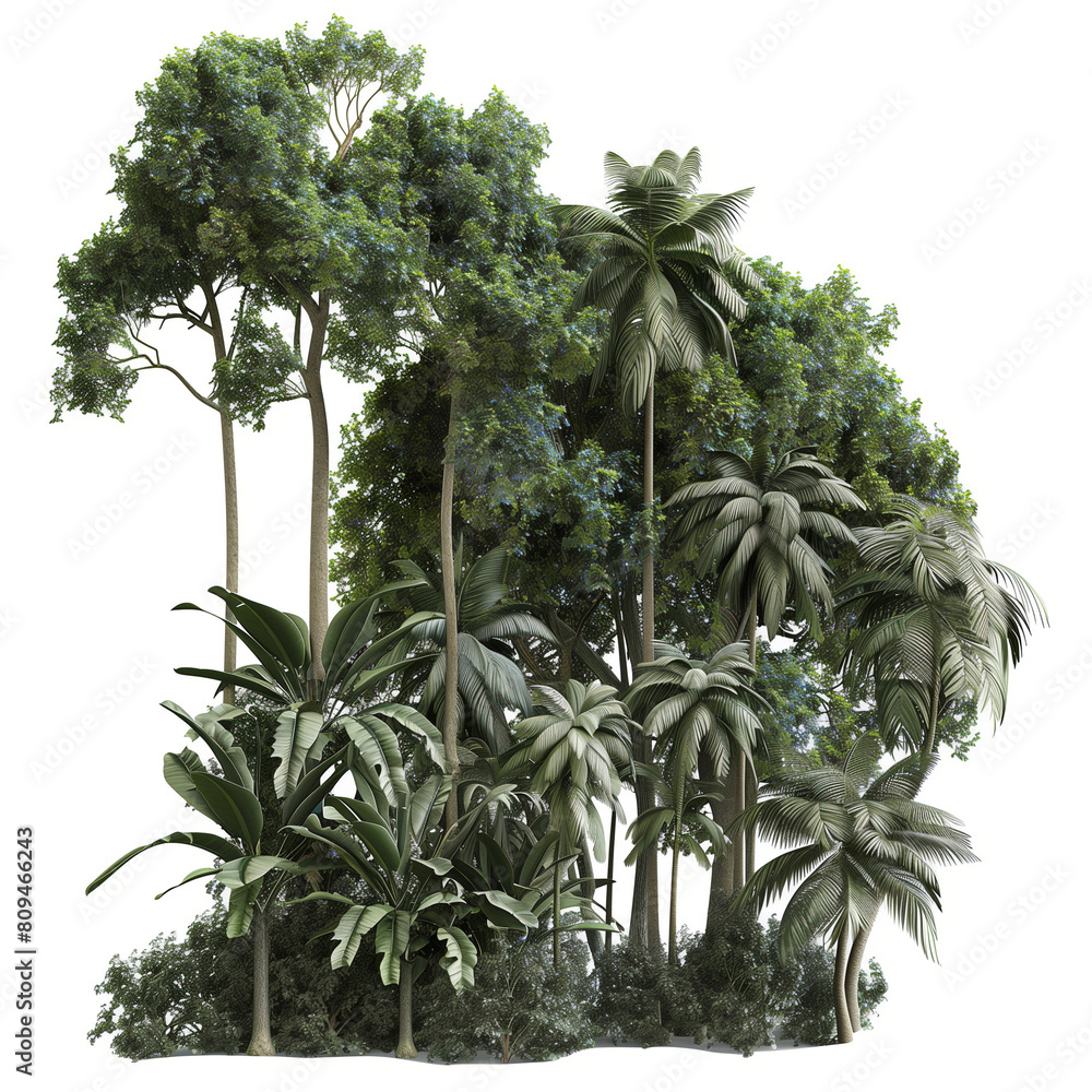"Cutout 3D Jungle Trees Set with White Background - Simplified for You ...
