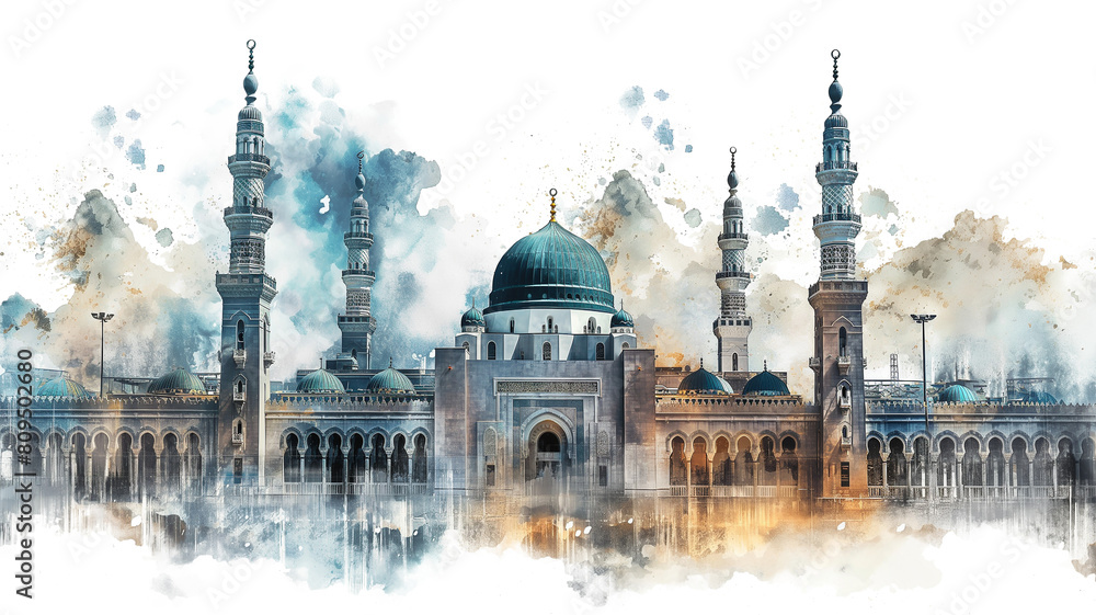 Grand Mosque Watercolor Painting isolated on a transparent background ...