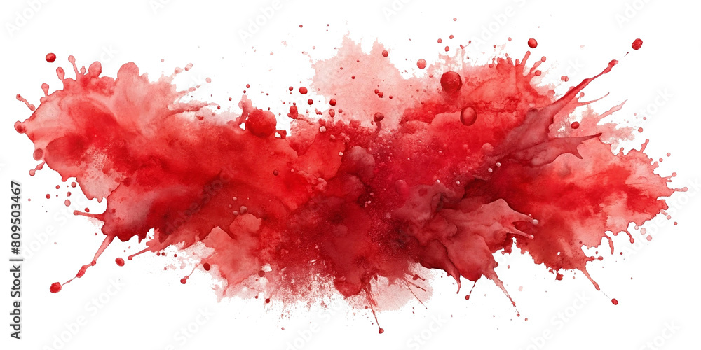 Abstract Red color painting illustration - watercolor splashes or stain ...