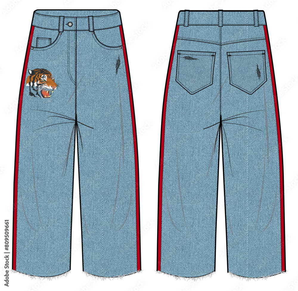 Women’s Jeans, pants, Denim Jacket, Front and Back View Vector Fashion ...