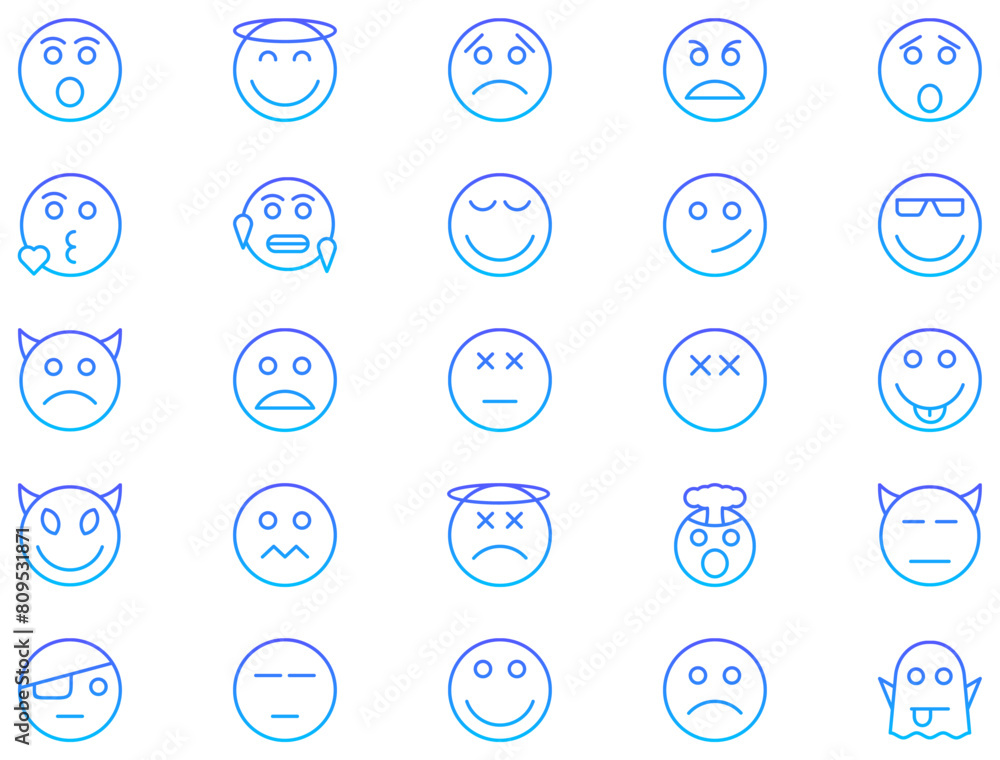Vector de Stock Smiley Face Emoji Smiley Line Gradient Icon pictogram symbol visual illustration ...