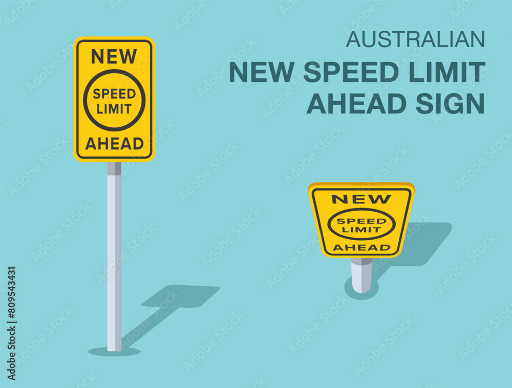 Traffic regulation rules. Isolated Australian "new speed limit ahead ...