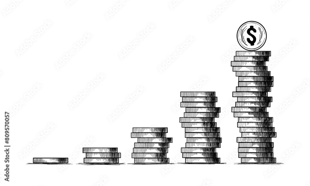 Stacks of coins with dollar sign coin on the top. Concept of economic ...