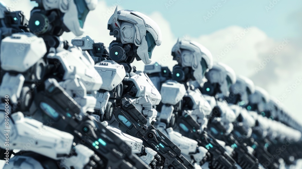 Cyberpunk military army robot squad with future advanced technology ...