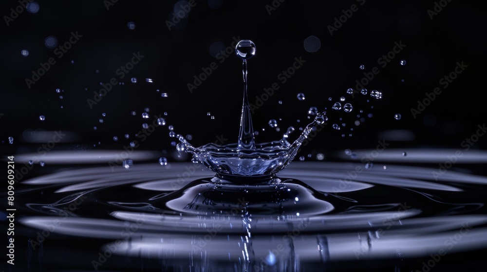 Water drop, liquid metal, blue and silver colors, hyper realistic, high ...