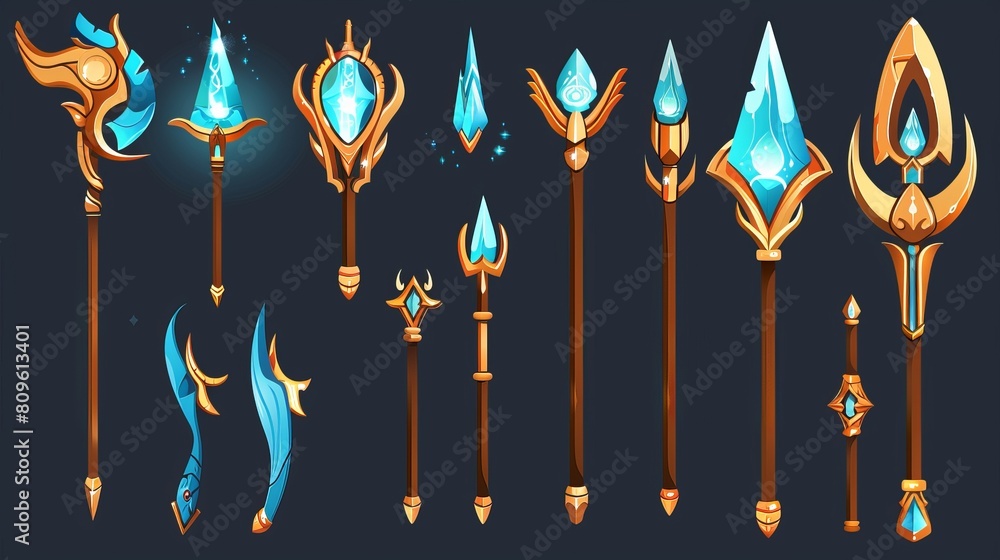 Stock-Illustration „Cartoon modern magic fantasy game UI trident weapon ...