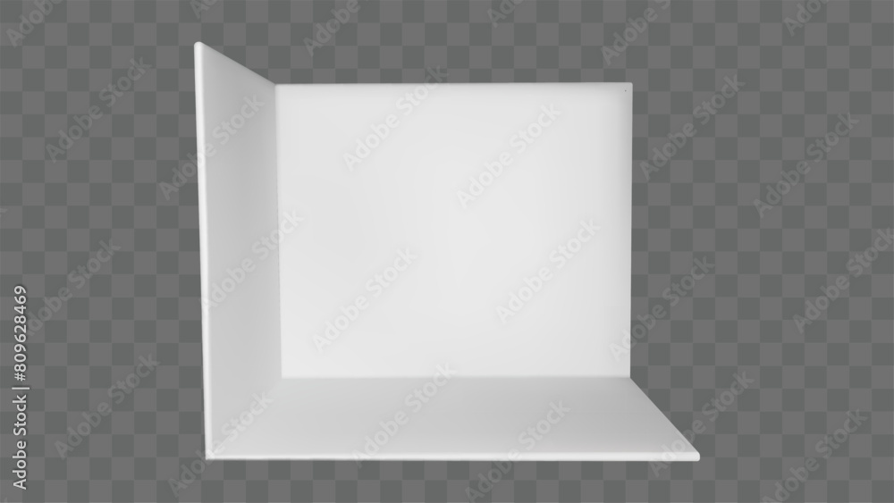3d white stand booth corner room for event. Blank display space for ...