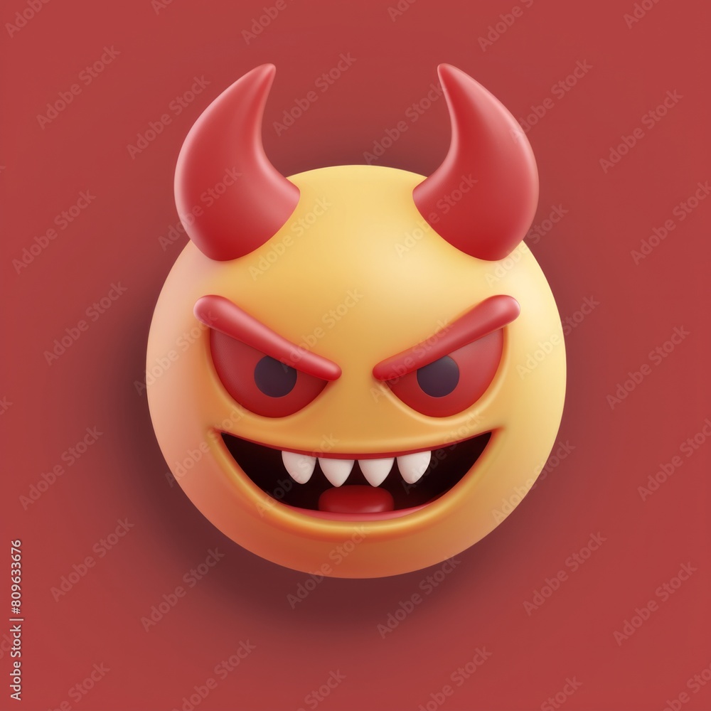 Devil Horns Emoji Icon Depict a devil emoji in 3D with red horns and a ...