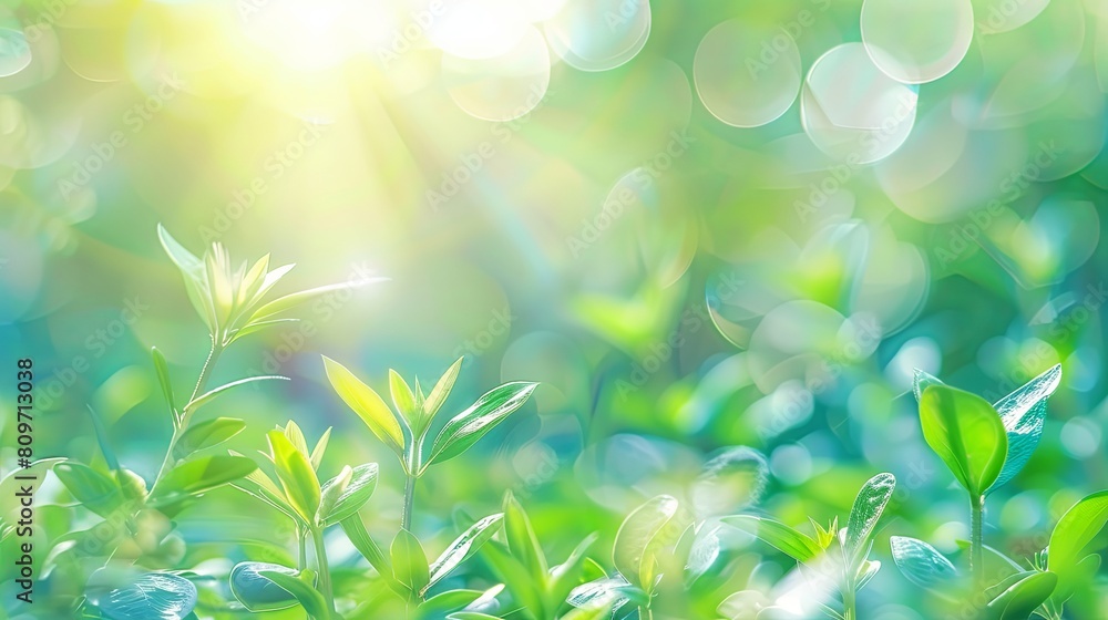 Illustration Stock Blur dream turquoise shade, clean morning nature with bokeh background ...