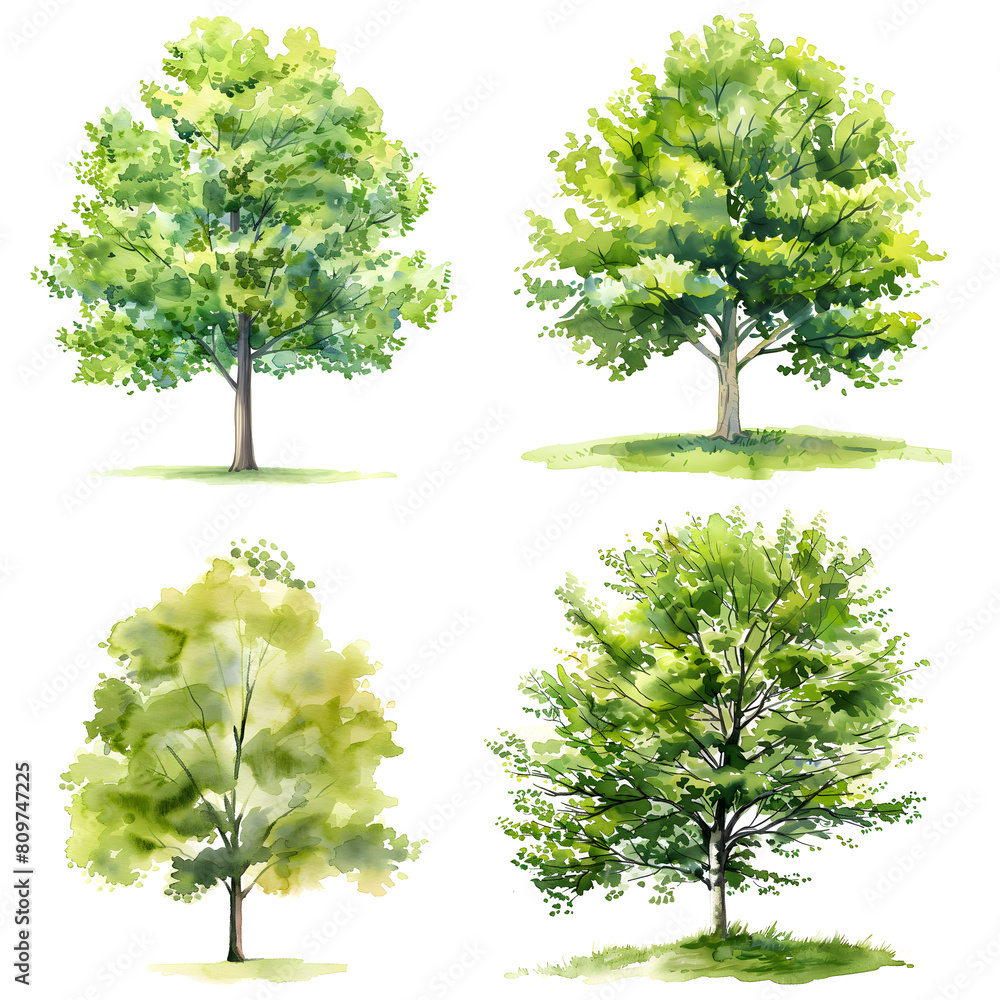 Trees front view, PNG, watercolor style vector tree, quaking, aspen ...