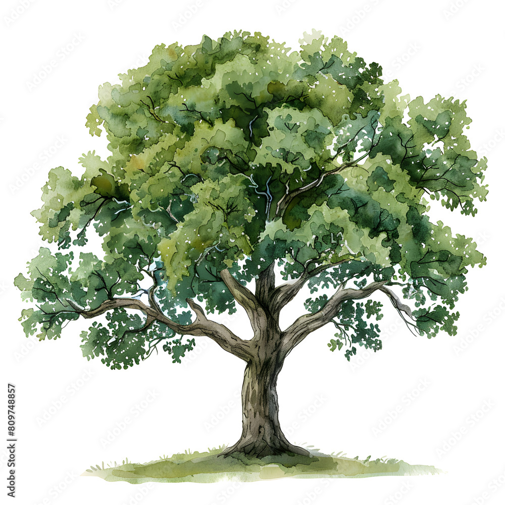 Trees front view, PNG, watercolor style vector tree, English oak tree ...