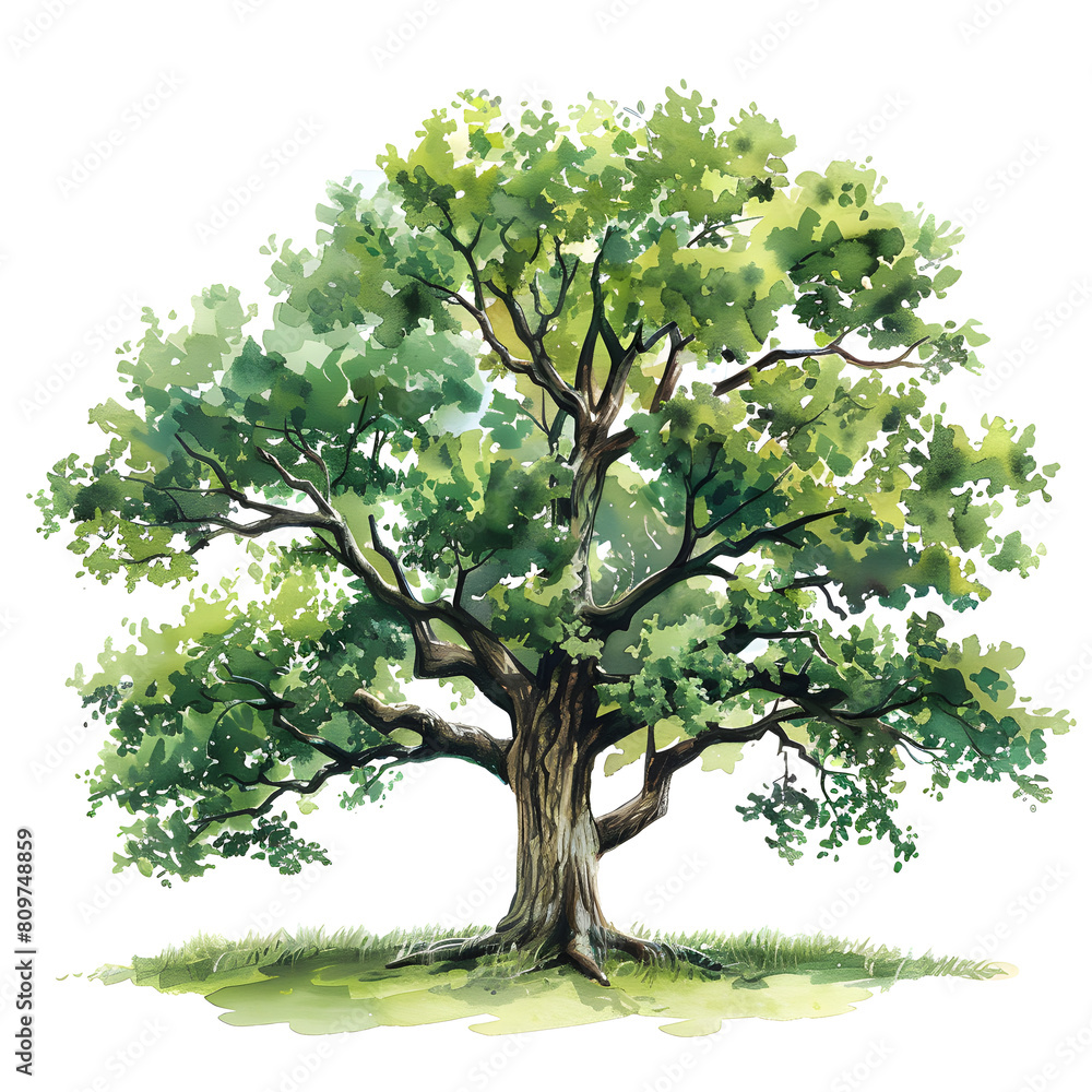 Trees front view, PNG, watercolor style vector tree, English oak tree ...