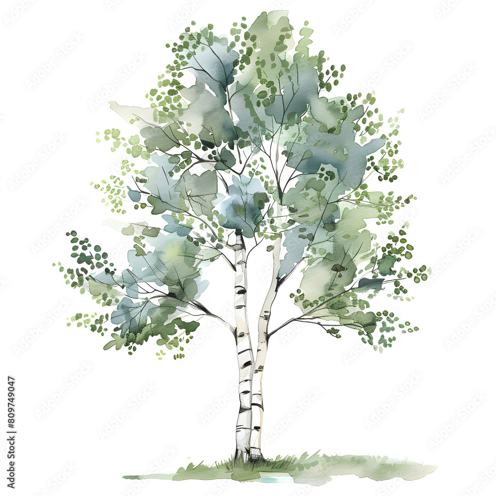Trees front view, PNG, watercolor style vector tree, grey birch tree ...
