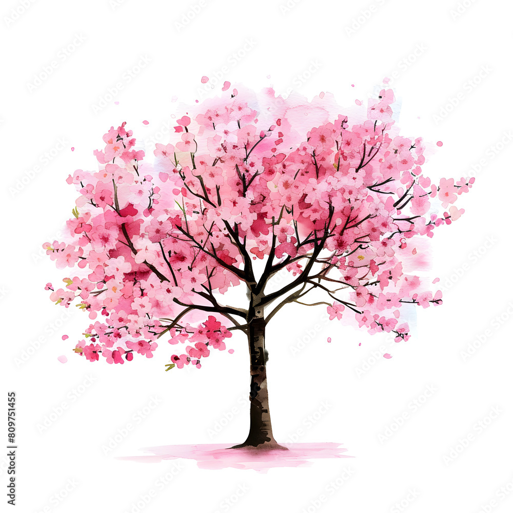 Trees front view, PNG, watercolor style vector tree, sakura tree ...