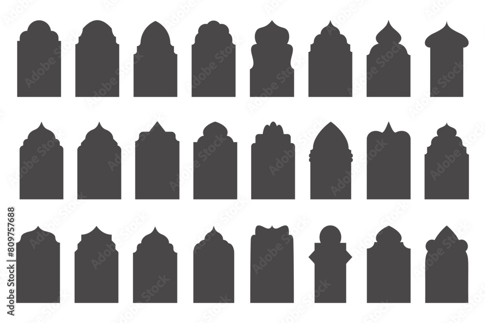 Islamic doors and arabian windows set. Mosque islamic frames. Muslim ...