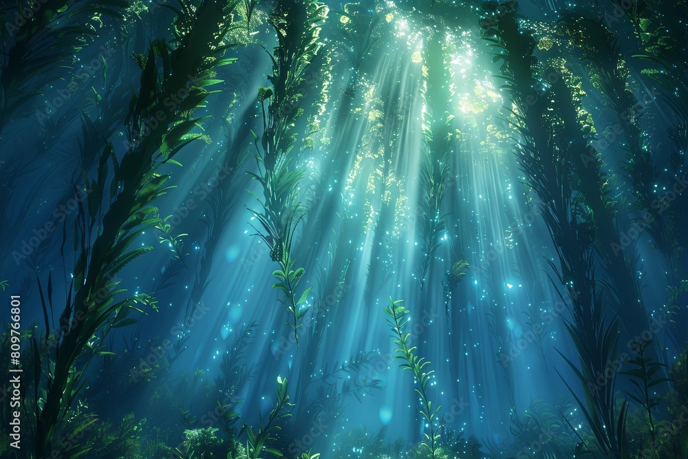 Ethereal Underwater Mystery Backdrop with High Res Scan of Kelp Forest ...