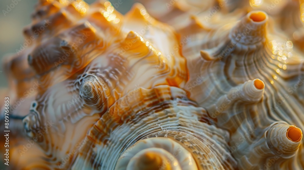 Macro shot highlighting the rich orange hues and complex spiral ...