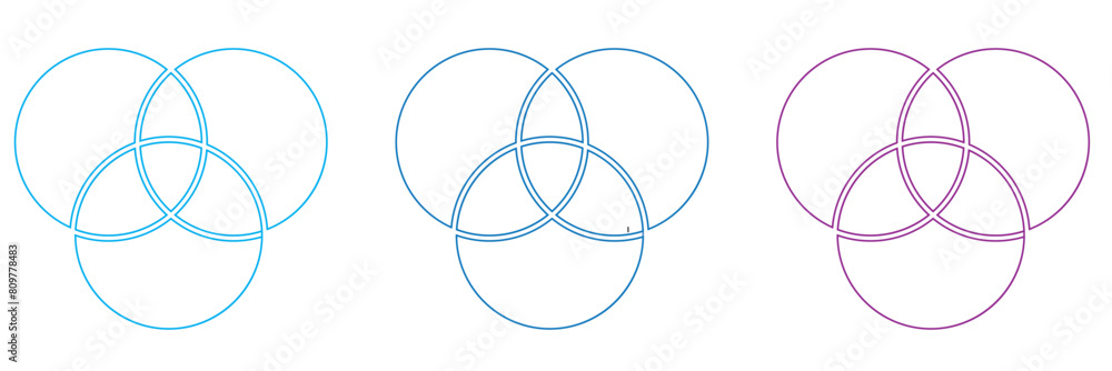 Venn diagram three overlapping circles chart line and solid. Business ...