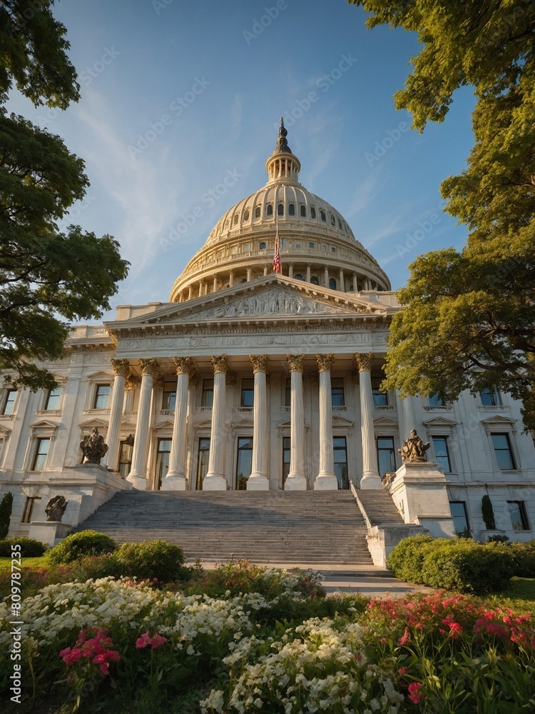Sunlight bathes united states capitol, highlighting its iconic dome ...