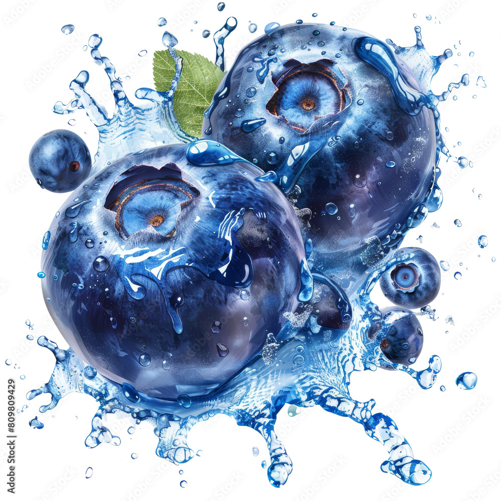 Bursting Blueberries with Water Splash Isolated on Transparent ...