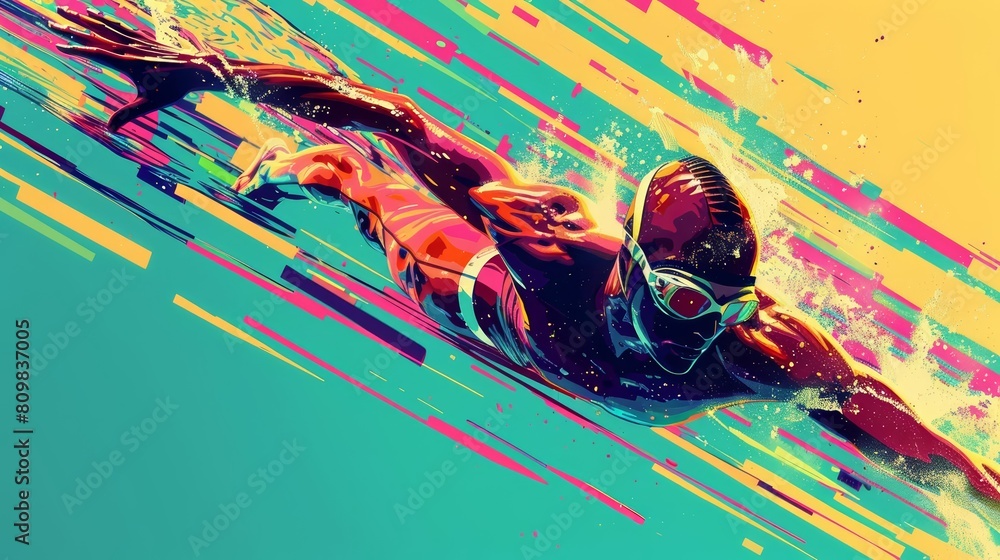 Futuristic Pop art style of an Olympic swimmer in action, capturing the ...