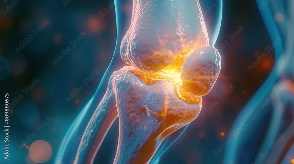 Detailed 3D render of a knee joint during a flexing motion, ligaments ...