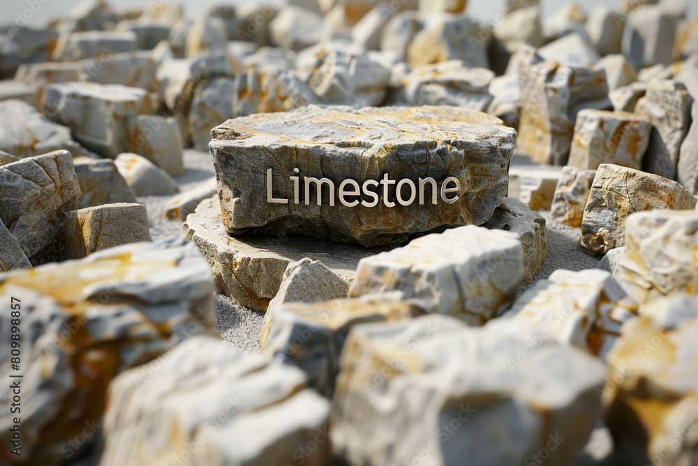 Focus on a central limestone rock labeled 'Limestone', surrounded by ...