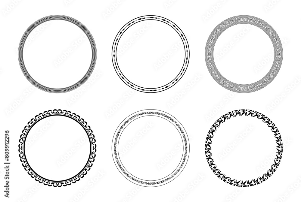 Decorative circle frame template design set of six round border vector ...