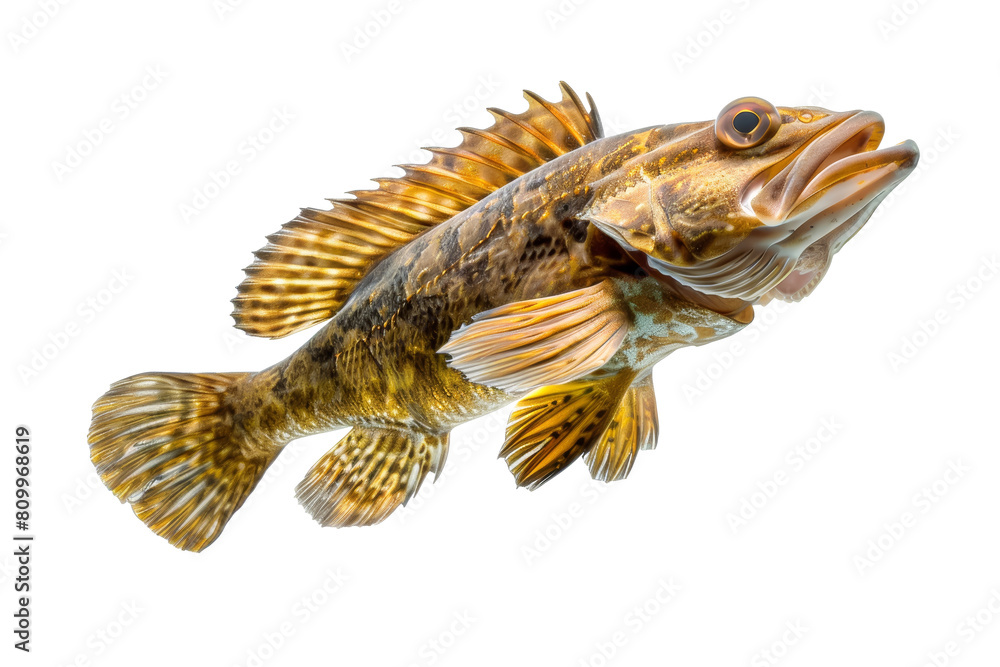 Realistic Illustration of a Golden-Brown Rockfish with Spiked Fins and ...