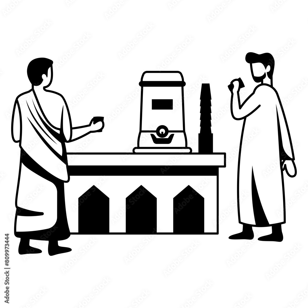 Pilgrims at the Al-Masjid Al-Haram Mosque vector Icon, Eid al-Azha or ...