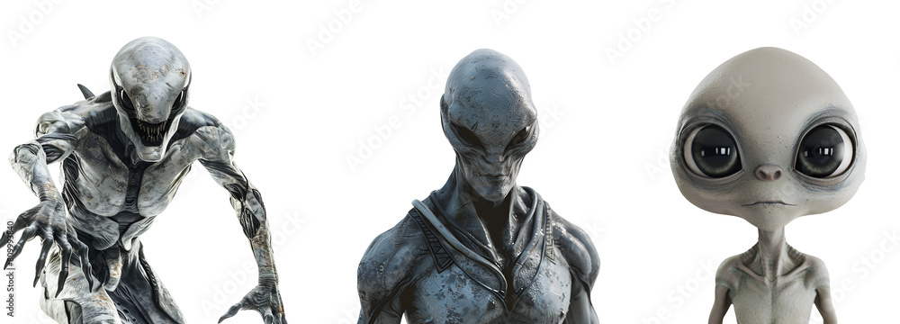 Collection of Different Models of Gray Alien, Including Baby and ...