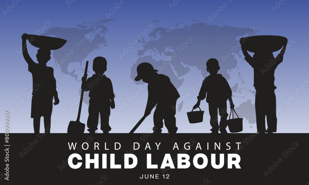 World Day Against Child Labor design. It features silhouette of working ...