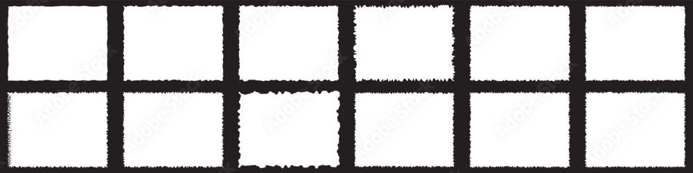 Torn paper frames with rough edges vector set. White square shapes with ...