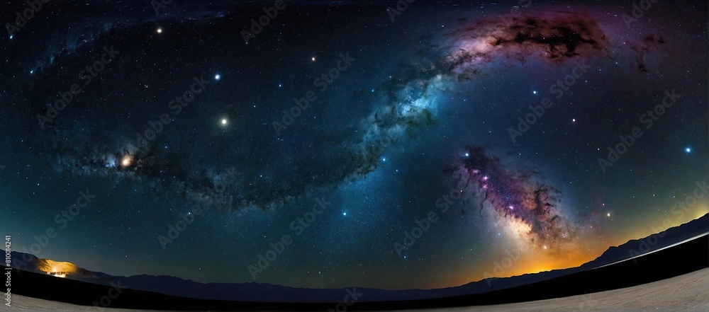 360 degree equirectangular projection space background with nebula and ...