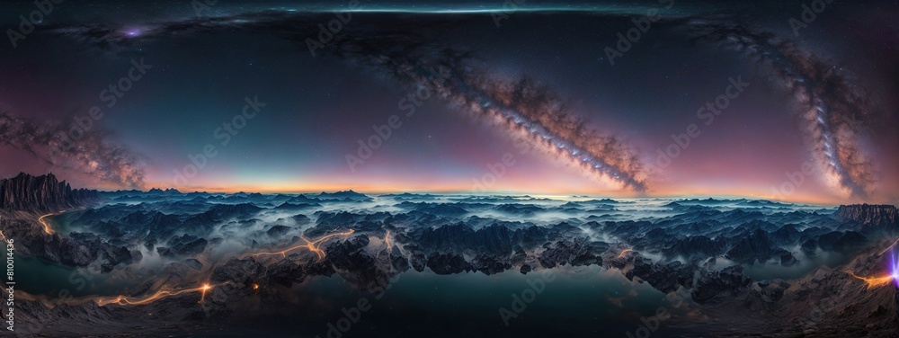 360 degree equirectangular projection space background with nebula and ...