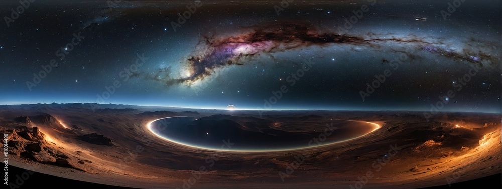 360 degree equirectangular projection space background with nebula and ...