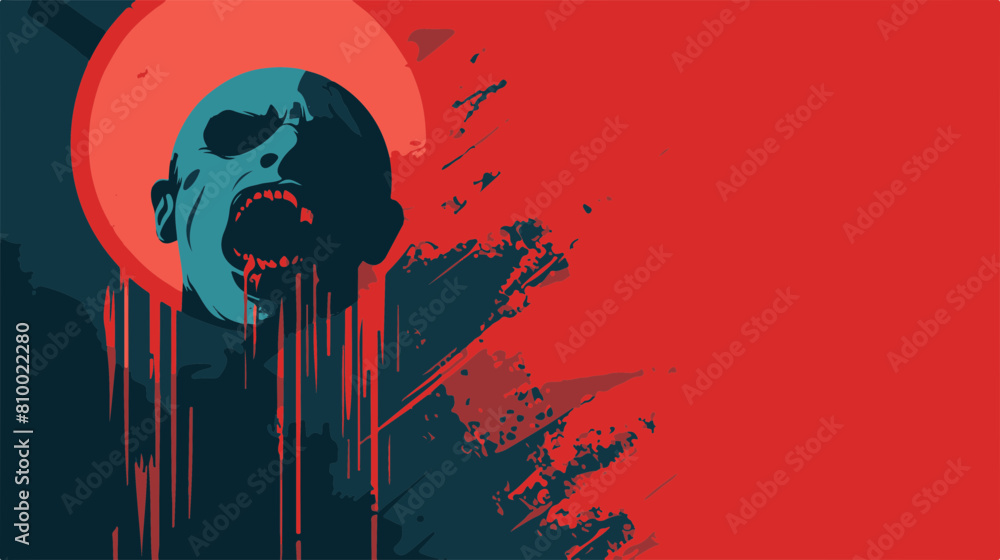 Horrifying zombie head with blood dripping against a stark red backdrop ...