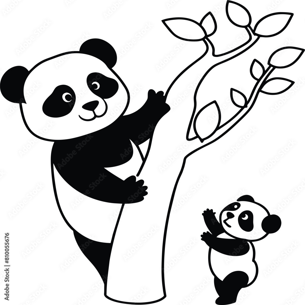 Cute panda coloring pages. Panda animal outline for coloring book ...