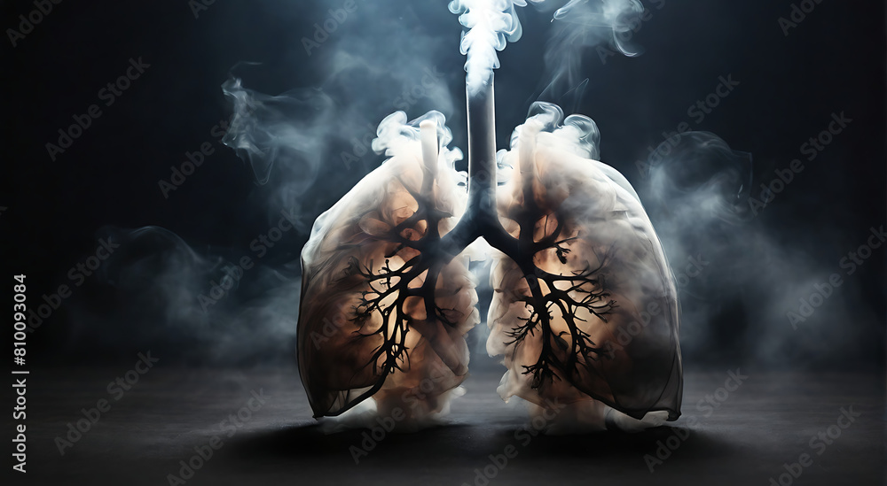 Abstract monochromatic image of Unhealthy sick lungs in poor air ...