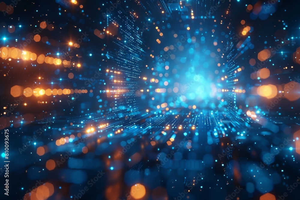 This image depicts an explosive display of blue lights, emulating a ...