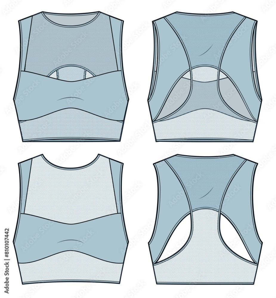 Vector de Stock Sport Bra technical fashion illustration. Mesh Crop Top ...