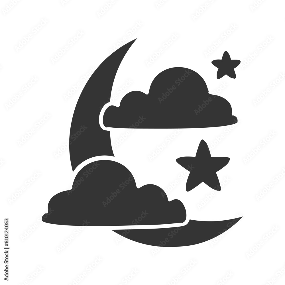 Moon and Stars Icon Silhouette Illustration. Night Vector Graphic ...