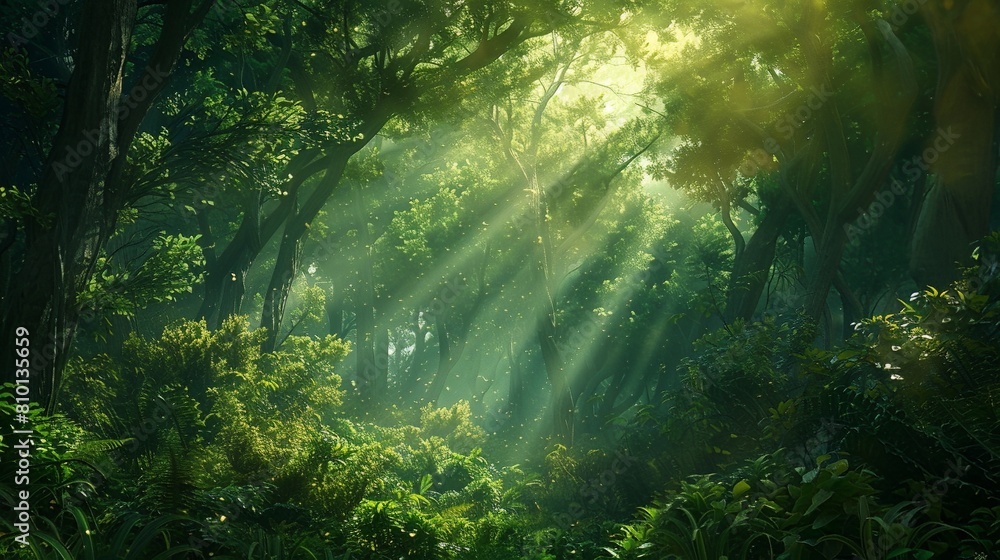 Forest Background: A dense forest provides a rich, textured background ...