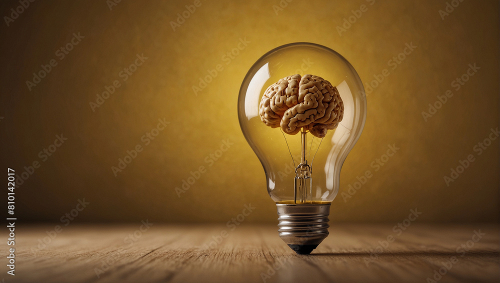 Generative AI, brain inside light bulb on background symbol of ...