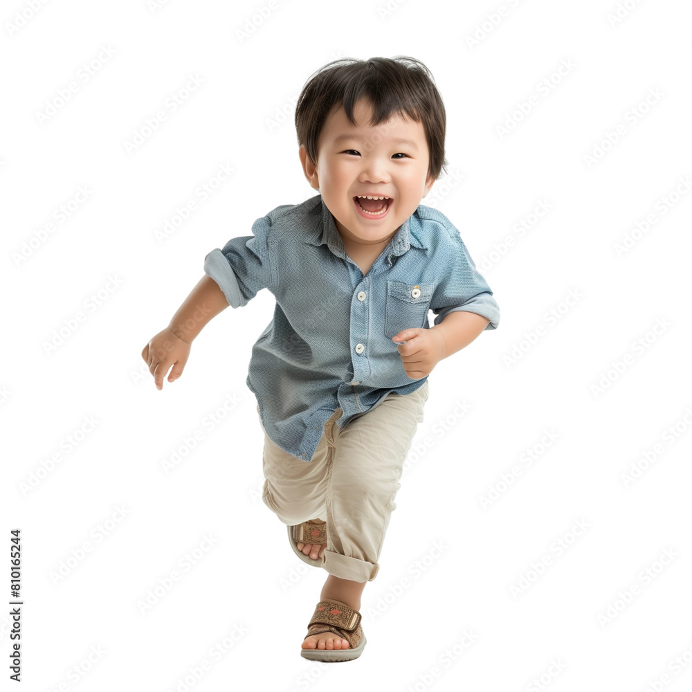 a happy running Asian child isolated on transparent background Stock ...