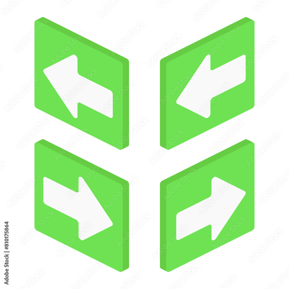 isometric exit entrance arrow sign set green isolated on transparent ...