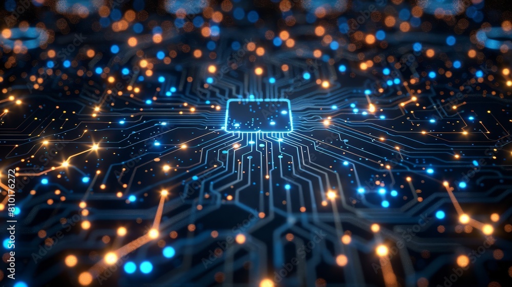 tech circuit patterns, futuristic circuit board design with illuminated traces and nodes, ideal ...